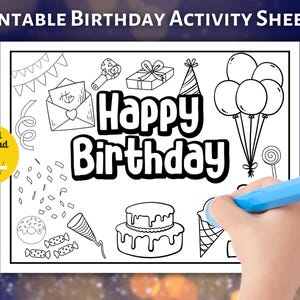 Printable Birthday Activity Sheets: Coloring Pages & Maze (PDF File) - Etsy