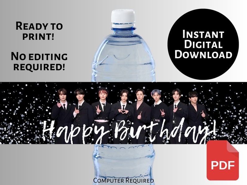 Stray Kids 5 Star Water Bottle Label: K-pop Birthday (digital Download ...