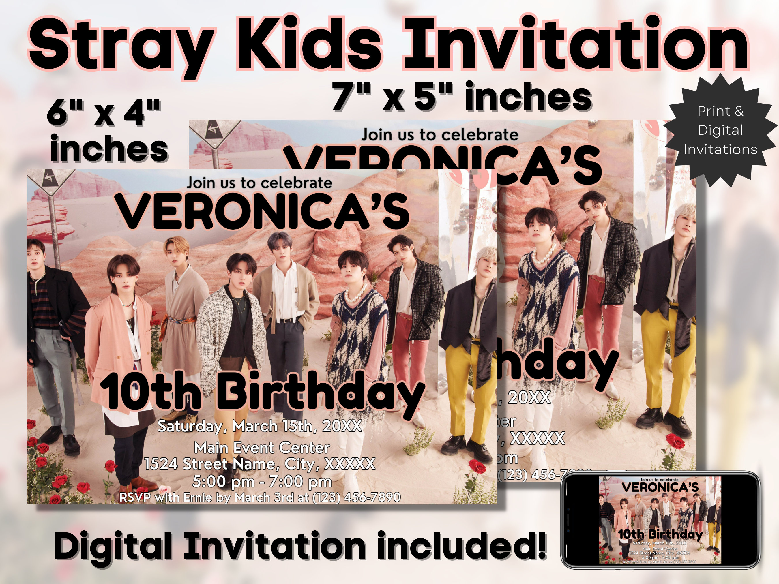 Stray Kids Invitation Editable Template Canva Print and - Etsy