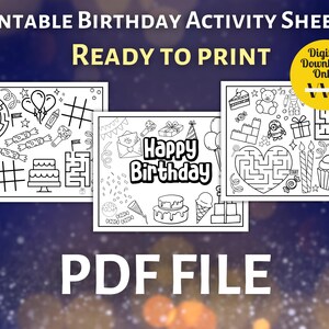 Printable Birthday Activity Sheets: Coloring Pages & Maze (PDF File) - Etsy