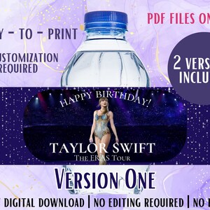 Printable Taylor Swift Eras Water Bottle Labels, DIGITAL DOWNLOAD ONLY ...