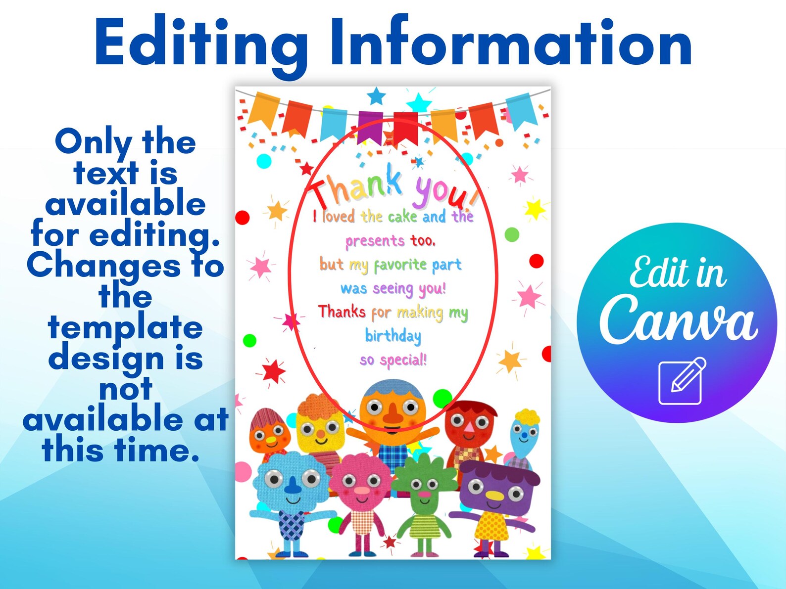 Noodle and Pals Thank You Card: Kids Birthday Party (canva Template ...