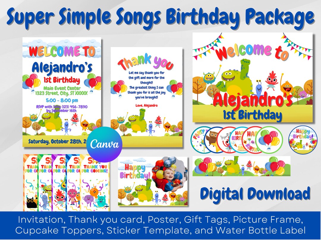 Super Simple Songs Birthday Bundle: Invitation, Poster, Tags (digital ...