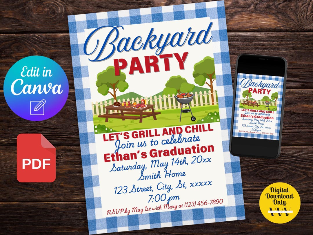 Editable Backyard Party Invitation Template: Grill & Chill (digital ...