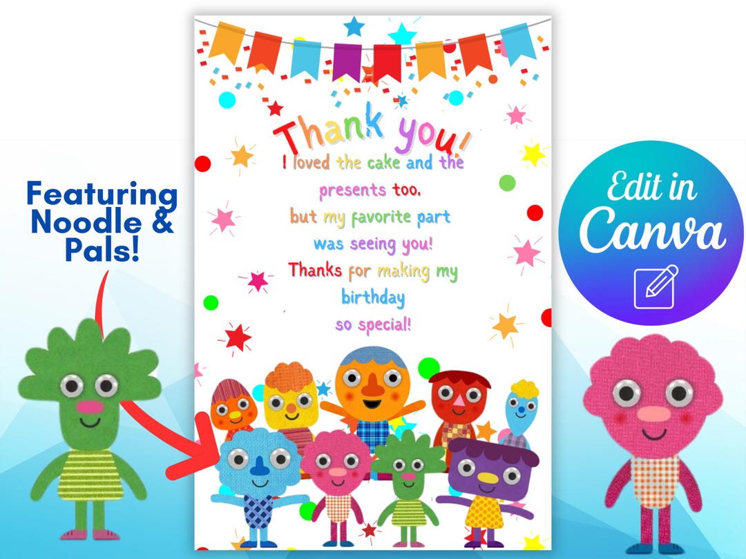 Editable Noodle and Pals Thank You Card | 3 Sizes Available | INSTANT ...