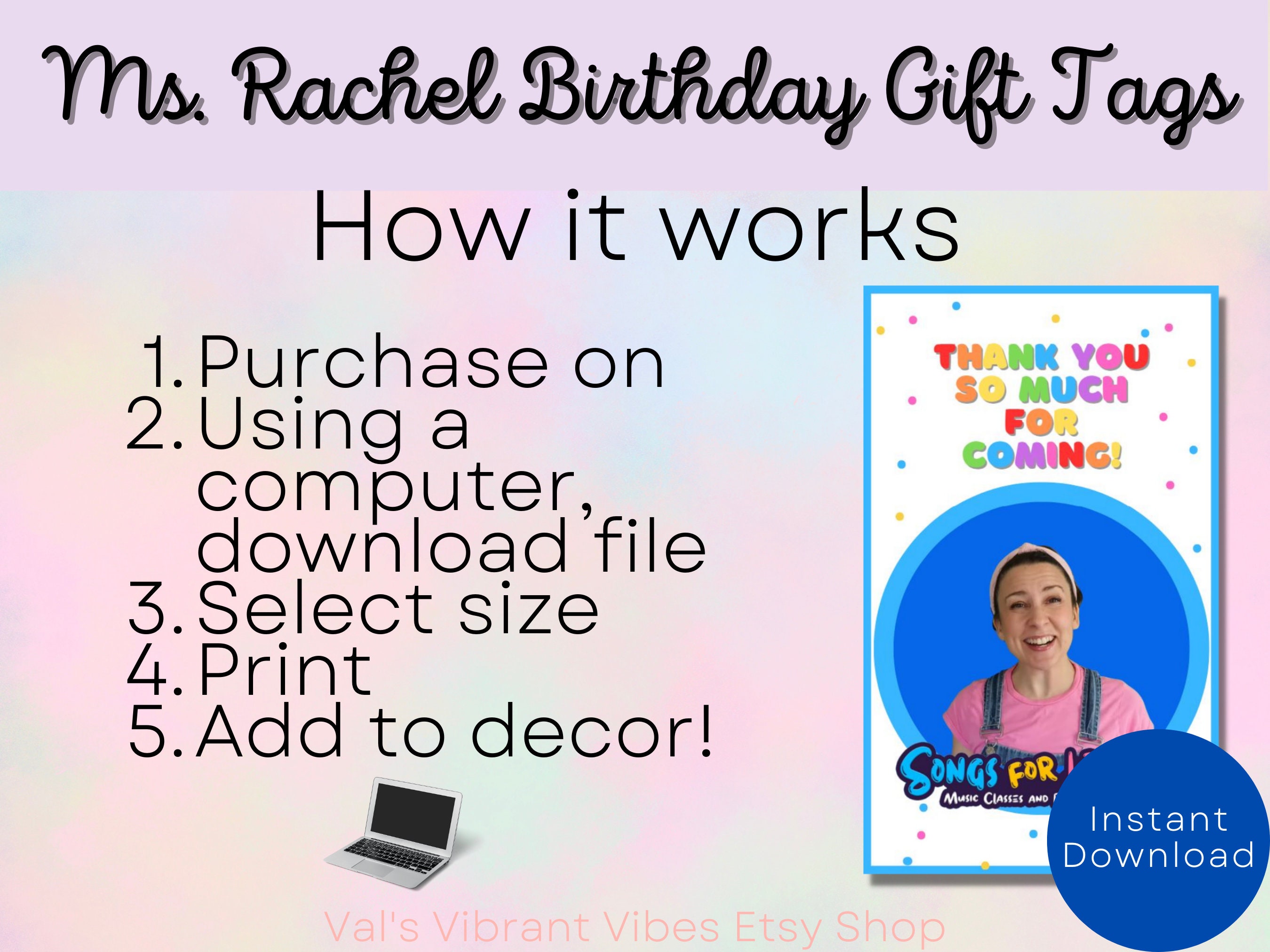 Ms. Rachel Birthday Gift Tags: Printable Party Favors (PDF) - Etsy UK