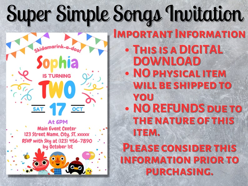 Customized Super Simple Songs Invitation FREEBIE Print and - Etsy