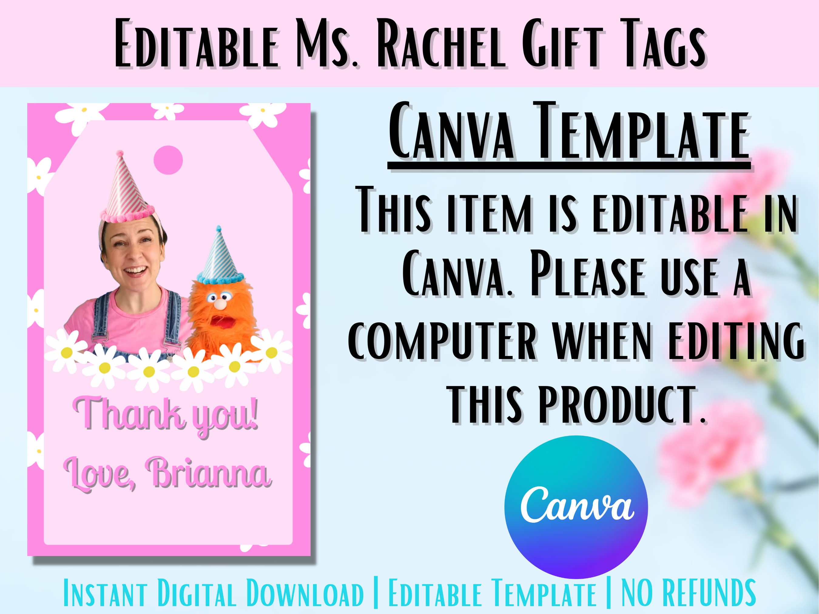 Editable Ms. Rachel Birthday Gift Tags: Canva Template (PDF, PNG, JPG ...