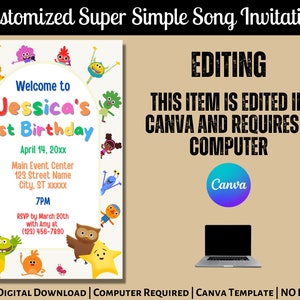 Super Simple Songs Birthday Invitation: Editable Canva Template ...