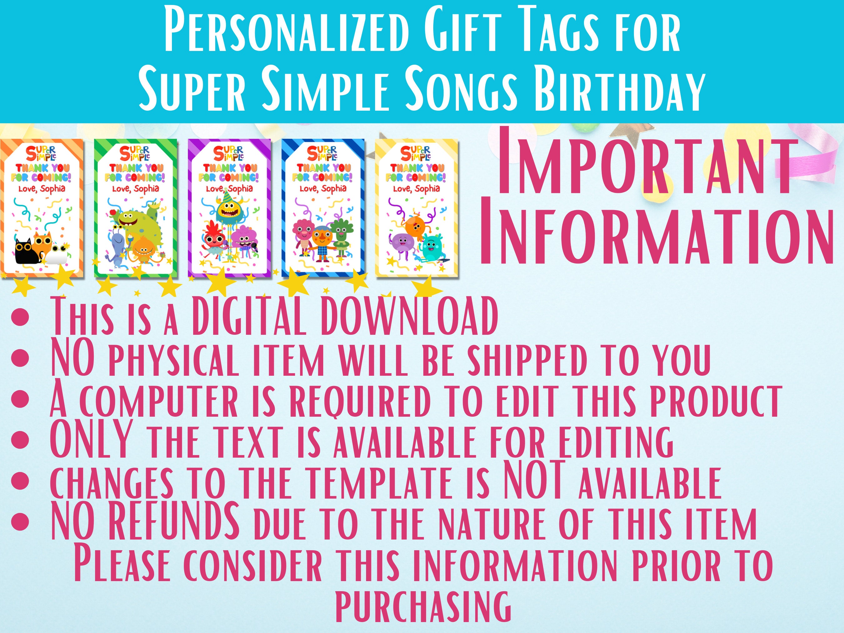 Super Simple Songs Birthday Gift Tags: Editable Template (digital ...