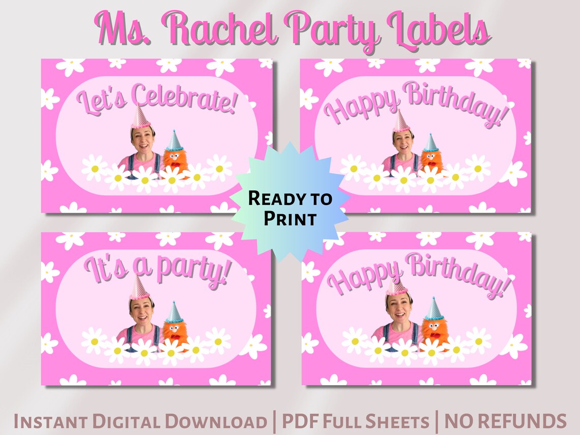 Ms. Rachel Party Labels Birthday Decorations Printables - Etsy