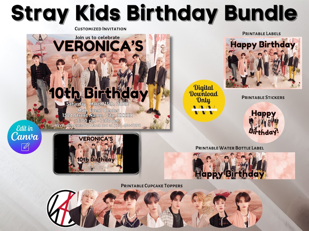 Stray Kids Birthday Party Bundle: SKZ Invitation, Labels (digital ...