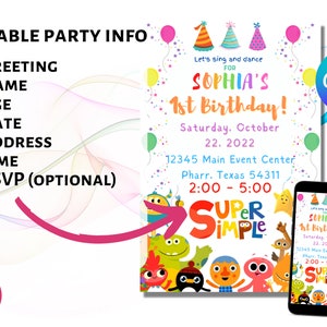 Customized Super Simple Songs Invitation | Print and Digital Invites ...
