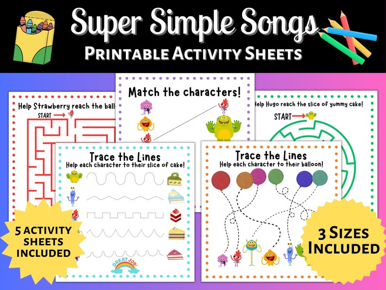 Super Simple Songs Activity Sheets | Printable Pdfs | 3 Sizes | Party ...