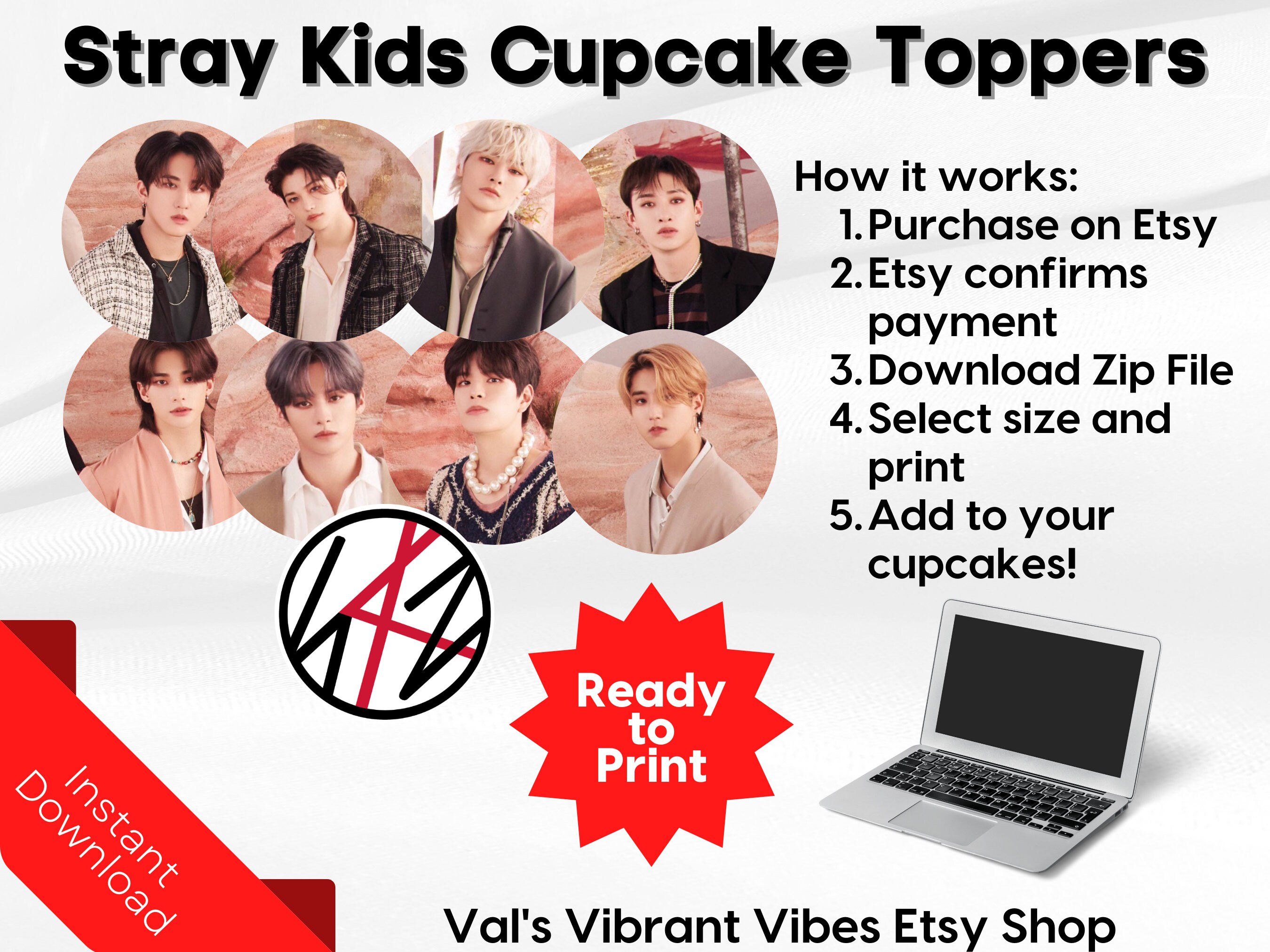 Stray Kids Cupcake Toppers | SKZ Birthday Decorations | 9-piece Set ...
