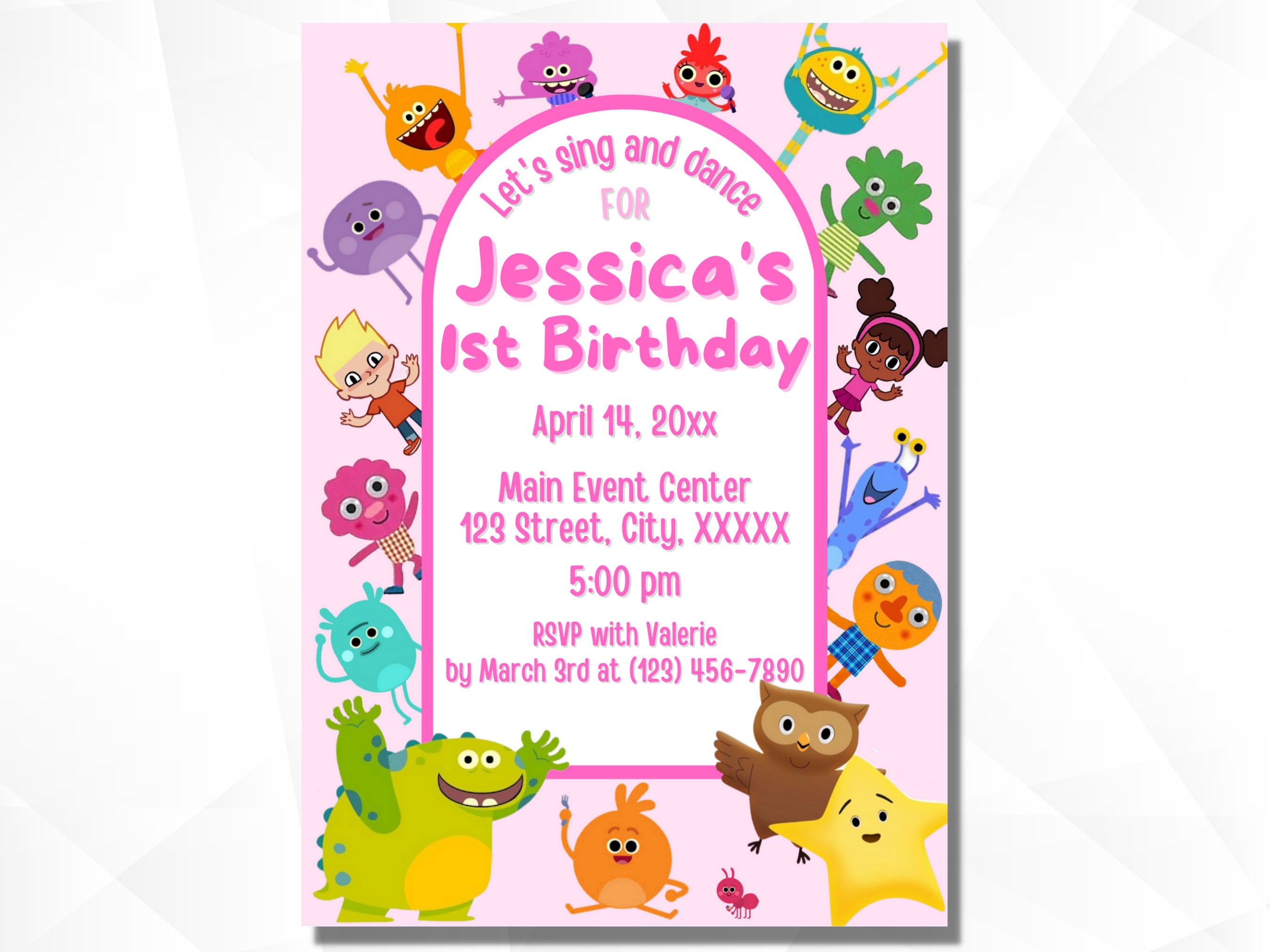 Super Simple Songs Invitation in Pink Editable Template - Etsy