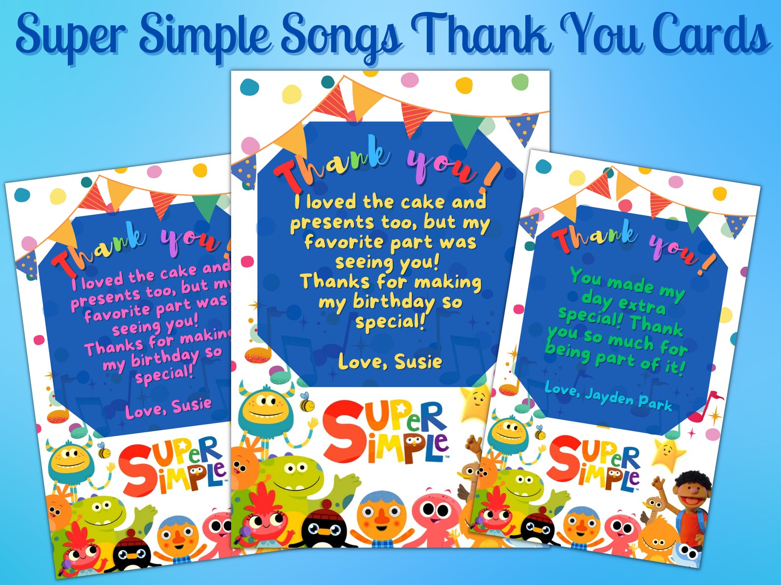 Super Simple Songs Thank You Card Editable Template 4 - Etsy