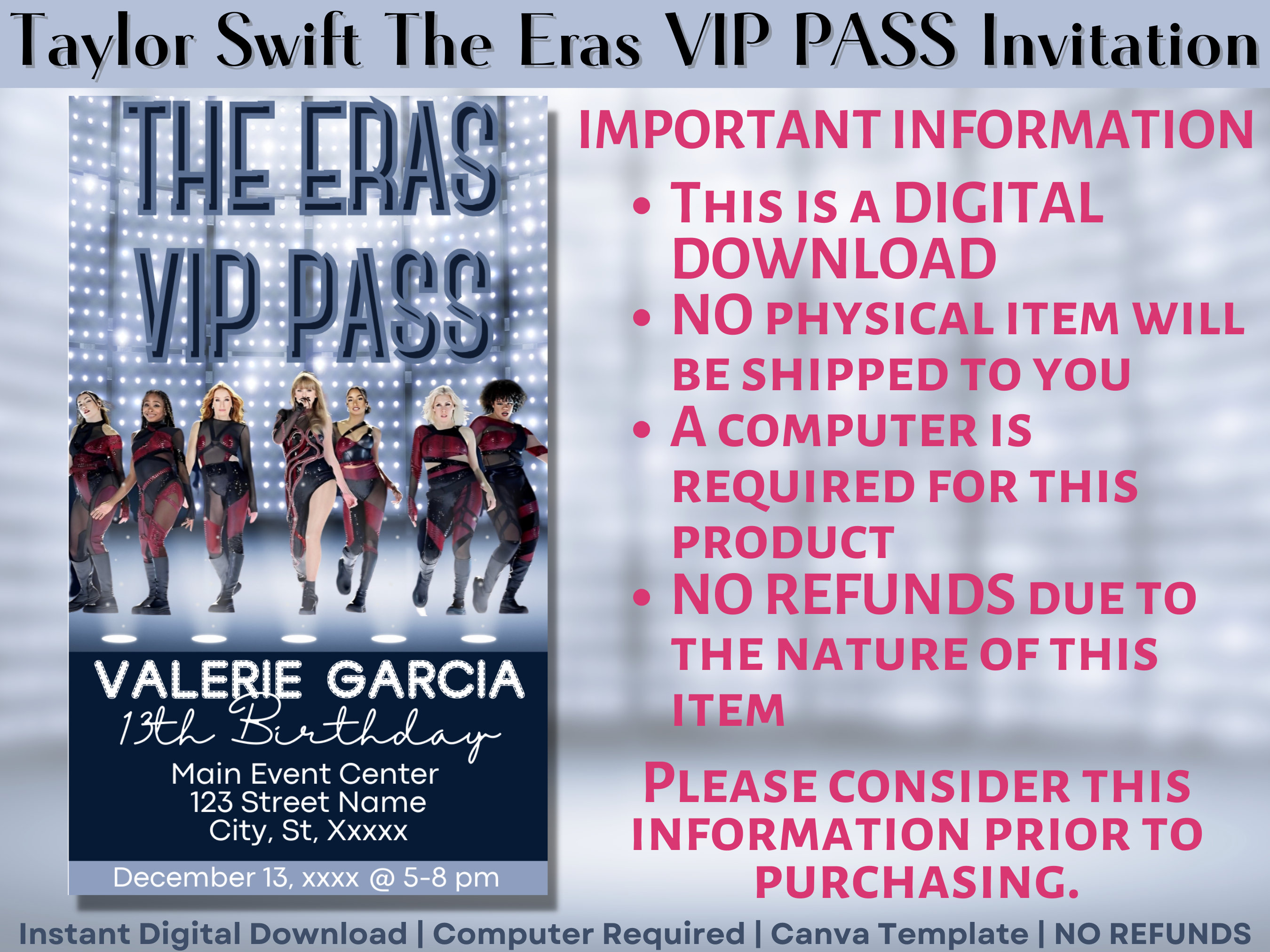 Taylor Swift THE ERAS VIP Pass Invitation 4 Sizes Instant - Etsy Australia