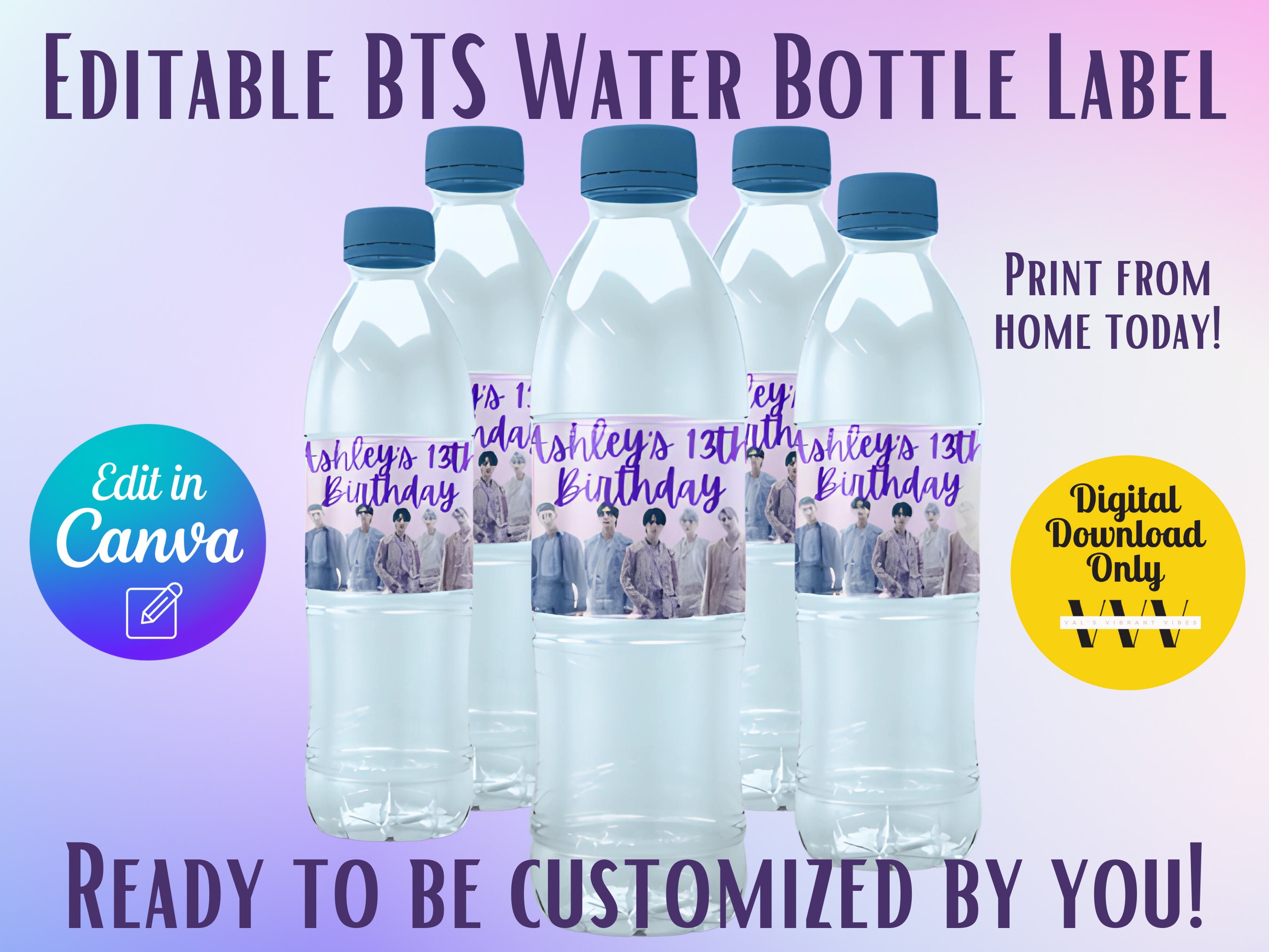 Editable BTS Birthday Water Bottle Label (digital Download) - Etsy