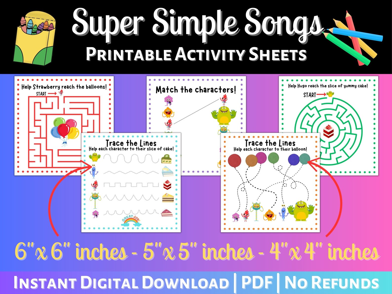 Super Simple Songs Activity Sheets Printable Pdfs 3 Sizes - Etsy