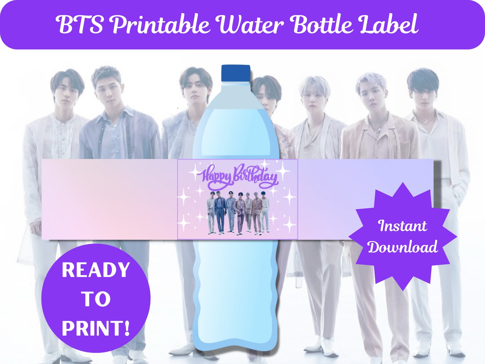 BTS Birthday Party Water Bottle Label: We Purple You Decor (instant ...