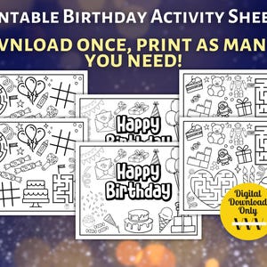 Printable Birthday Activity Sheets: Coloring Pages & Maze (PDF File) - Etsy
