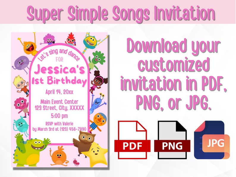Super Simple Songs Invitation in Pink Editable Template - Etsy