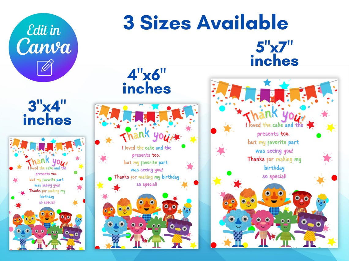 Noodle and Pals Thank You Card: Kids Birthday Party (canva Template ...