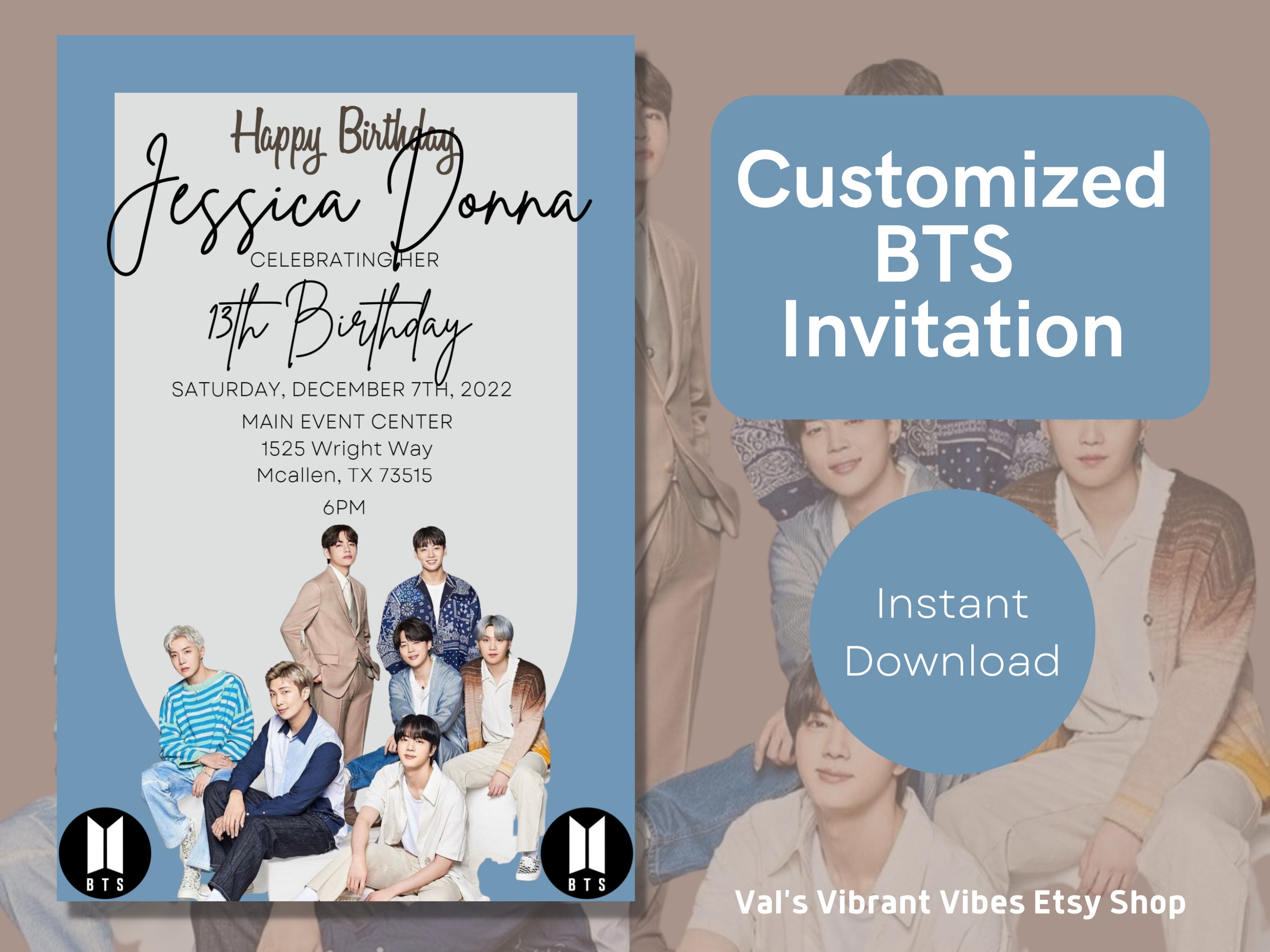 Customized BTS Invitation Blue & Grey Themed BTS Party - Etsy