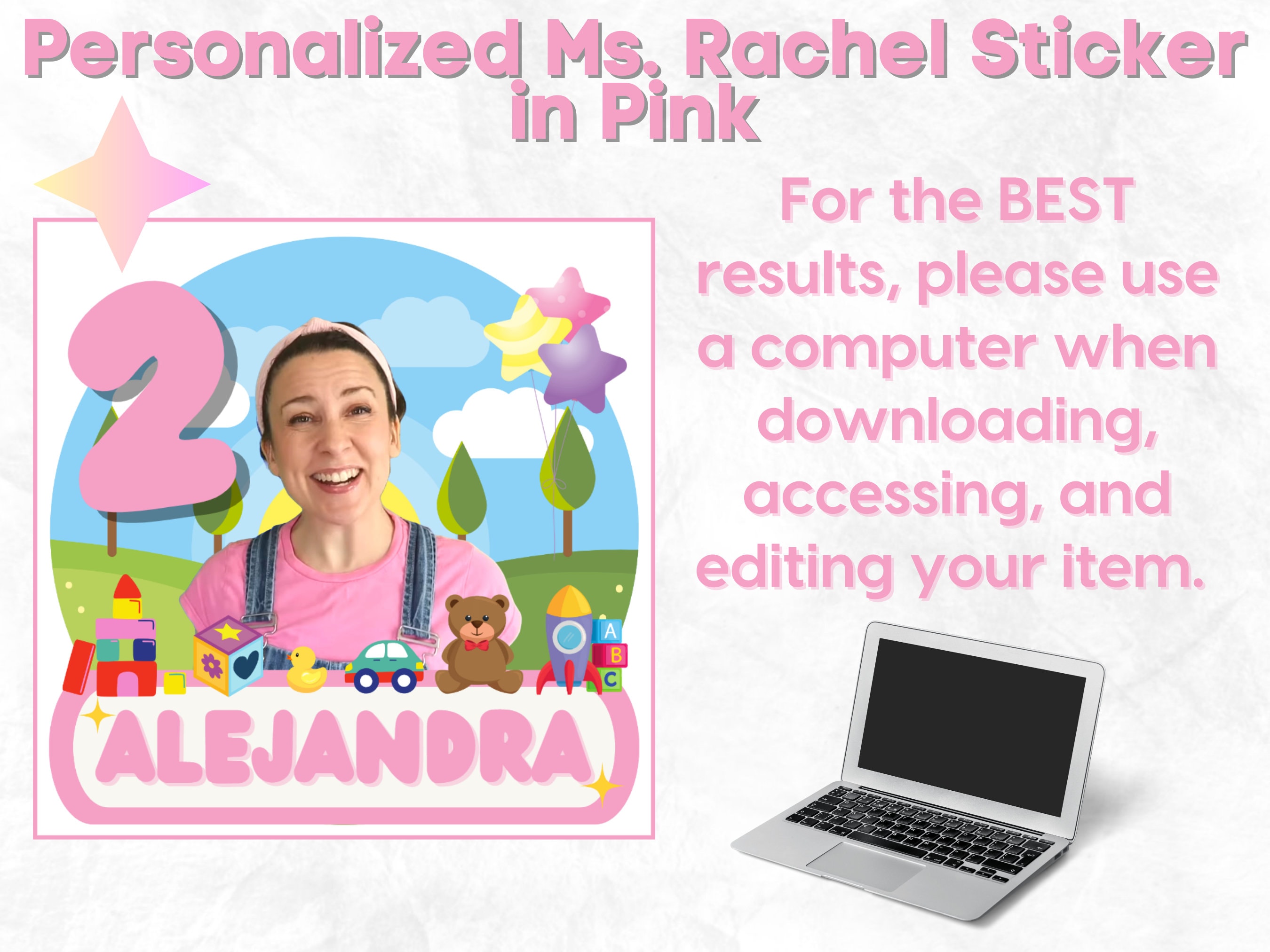 Ms. Rachel Personalized Sticker in Pink Editable Template - Etsy