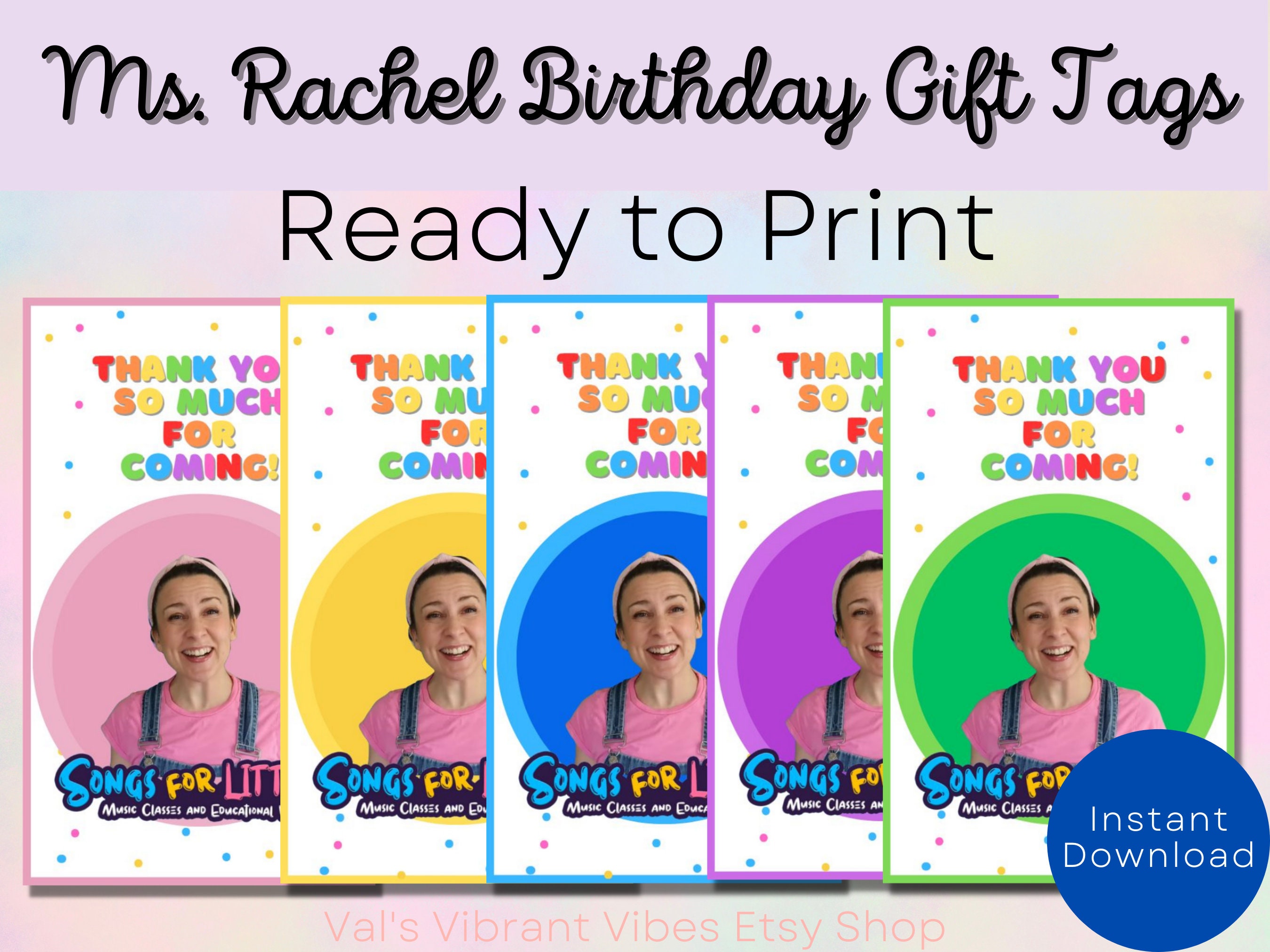 Ms. Rachel Birthday Gift Tags: Printable Party Favors (PDF) - Etsy UK