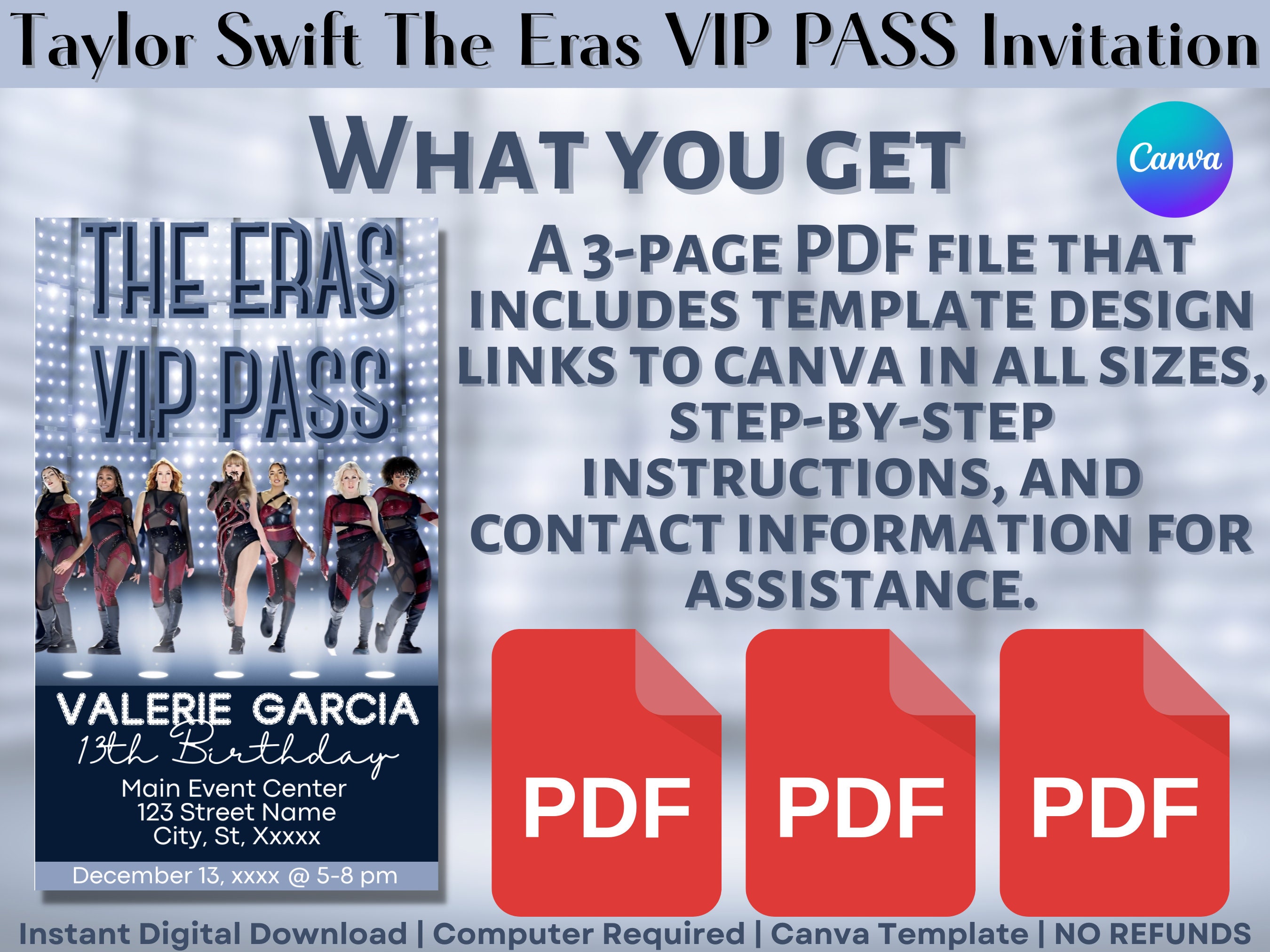 Taylor Swift THE ERAS VIP Pass Invitation 4 Sizes Instant - Etsy Australia
