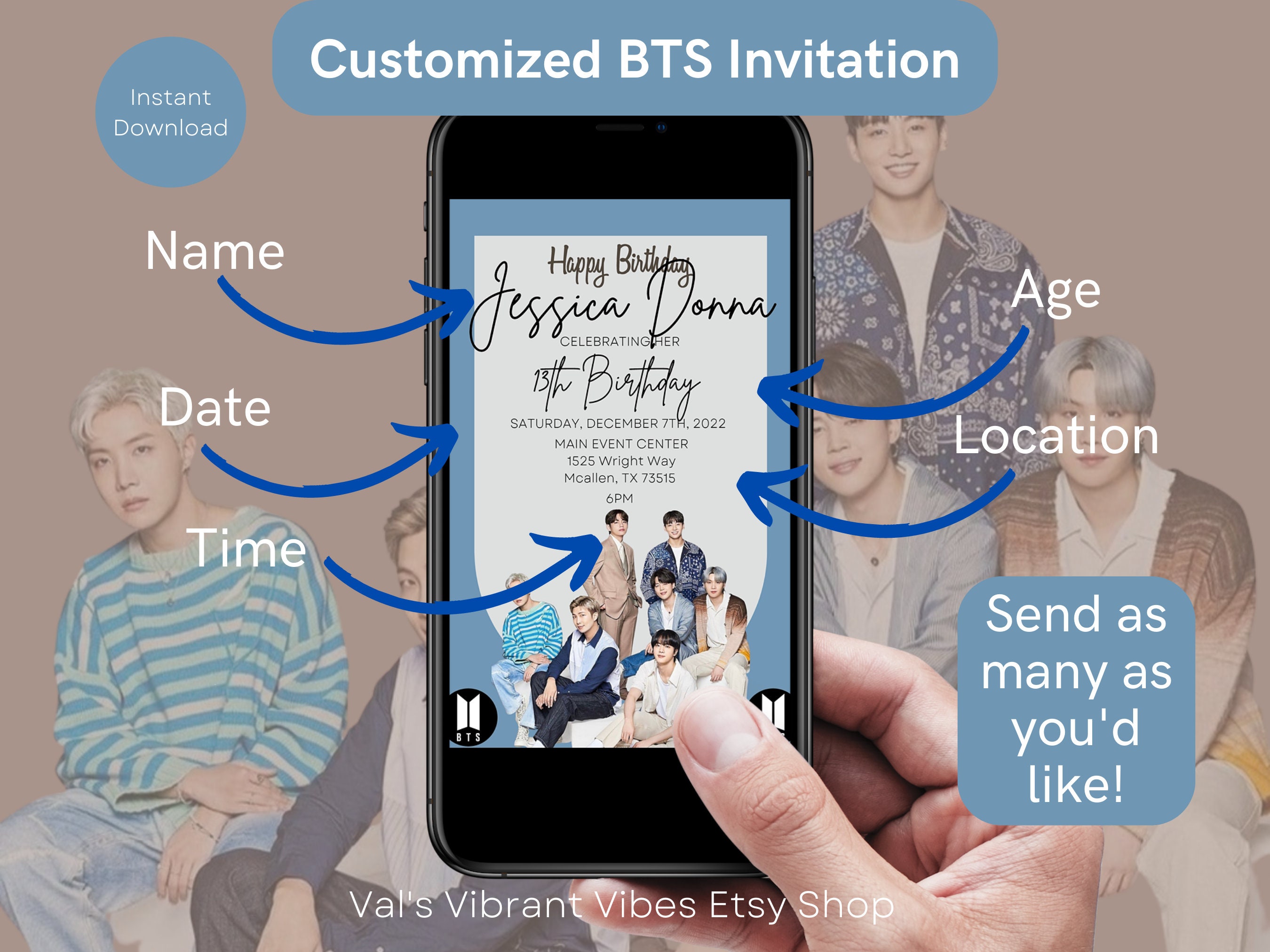 Customized BTS Invitation Blue & Grey Themed BTS Party - Etsy