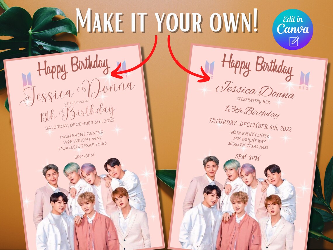 Custom BTS Birthday Invitation: Kpop Party Template (digital Download ...