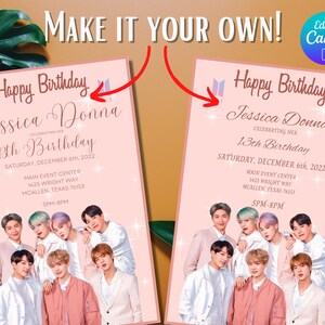 BTS Print and Digital Invite | Custom BTS Party Invitations | Kpop ...