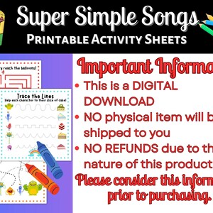 Super Simple Songs Activity Sheets | Printable Pdfs | 3 Sizes | Party ...