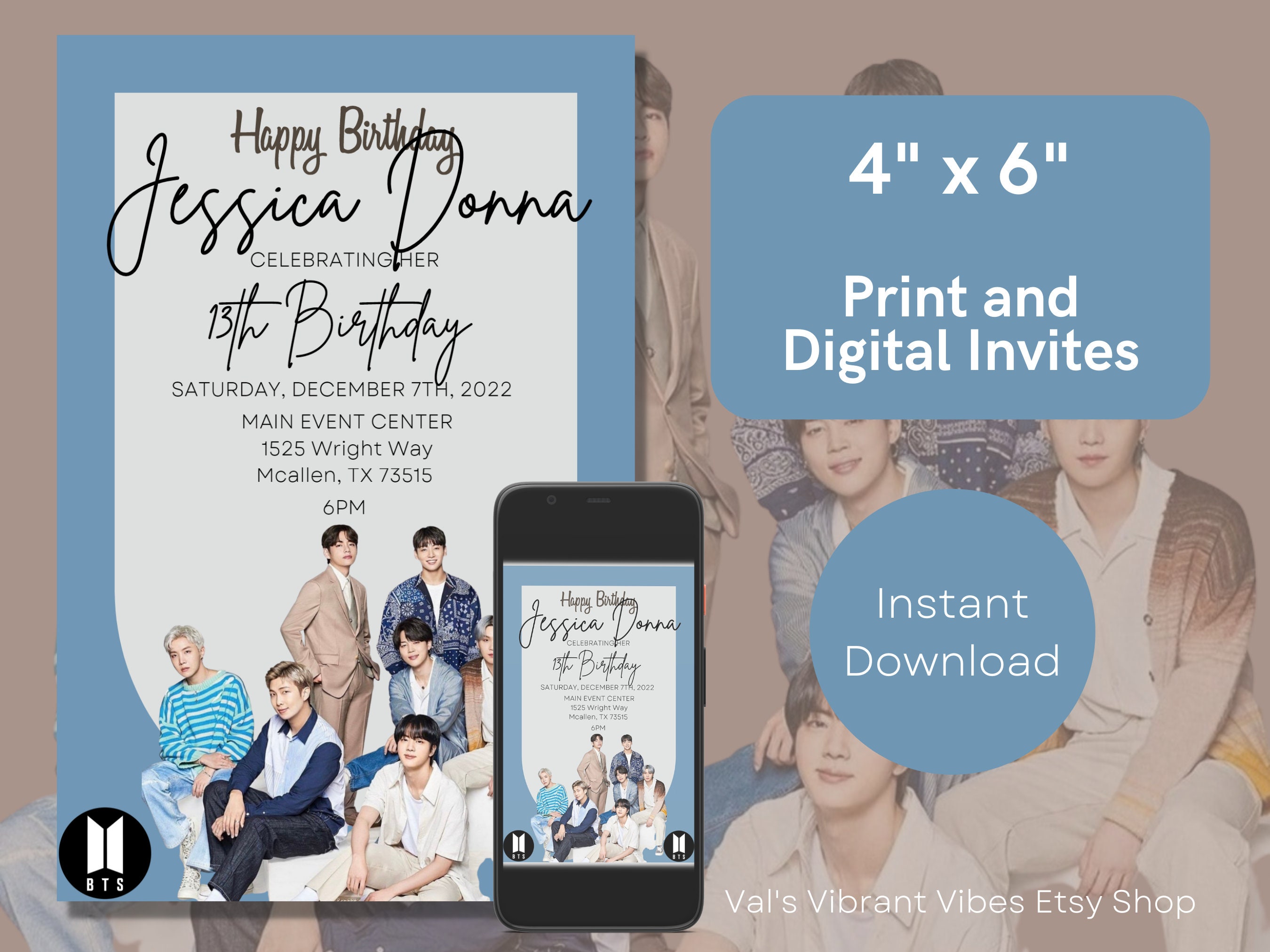 Customized BTS Invitation Blue & Grey Themed BTS Party - Etsy