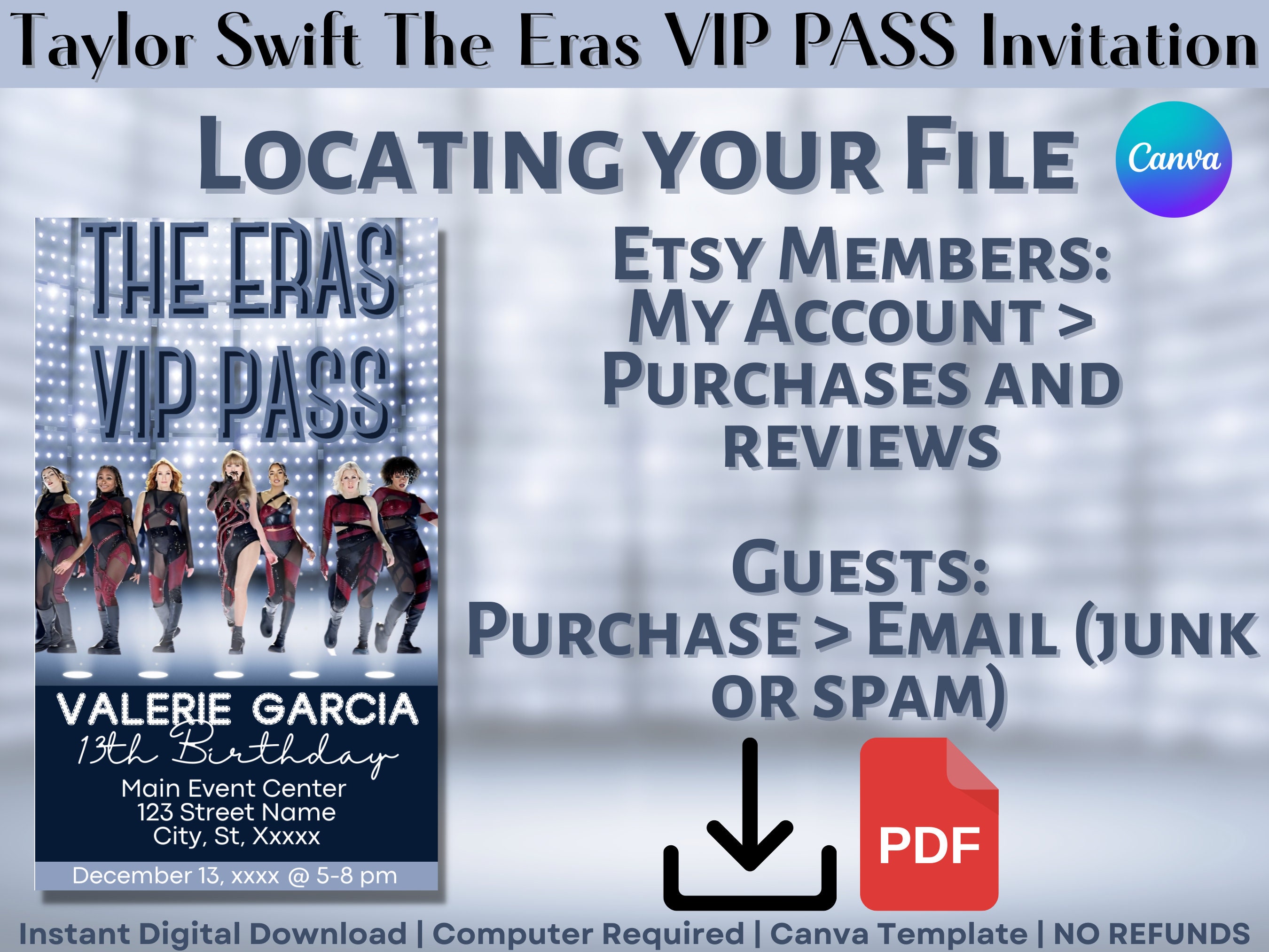 Taylor Swift THE ERAS VIP Pass Invitation 4 Sizes Instant - Etsy Australia