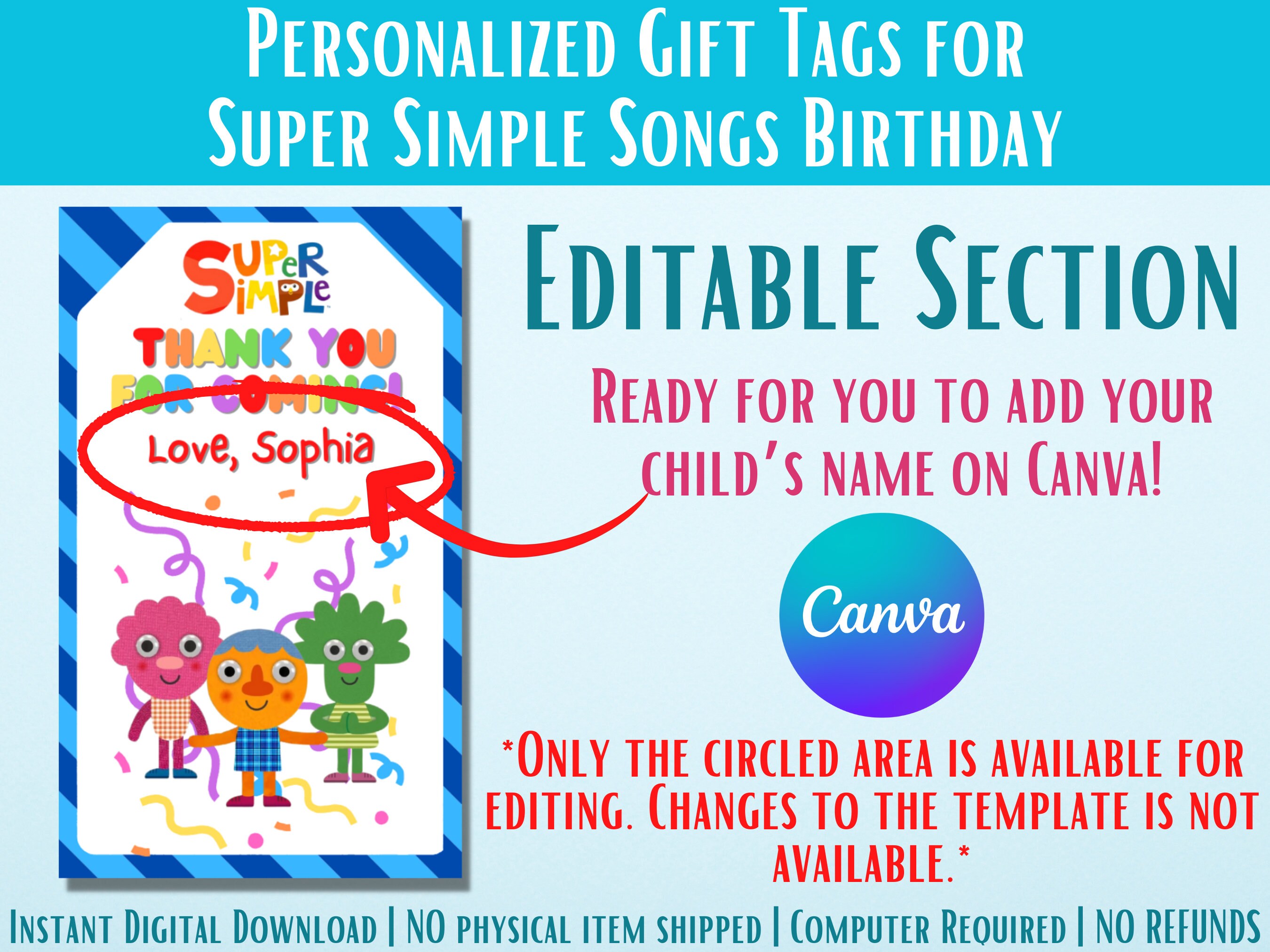 Super Simple Songs Birthday Gift Tags: Editable Template (digital ...