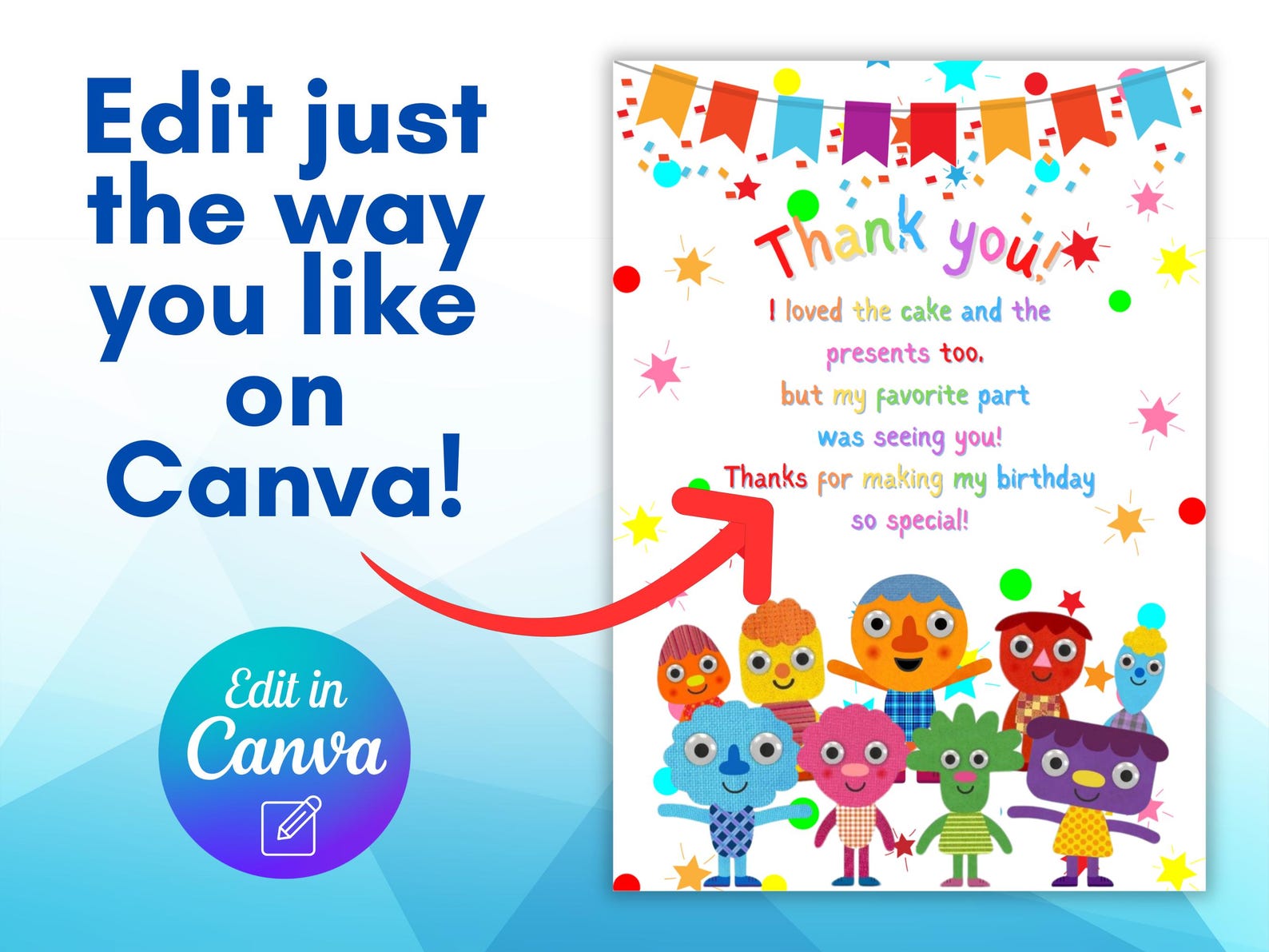 Noodle and Pals Thank You Card: Kids Birthday Party (canva Template ...