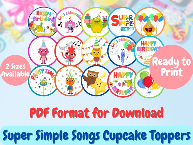 Super Simple Songs Birthday Cupcake Toppers 15-piece Set - Etsy