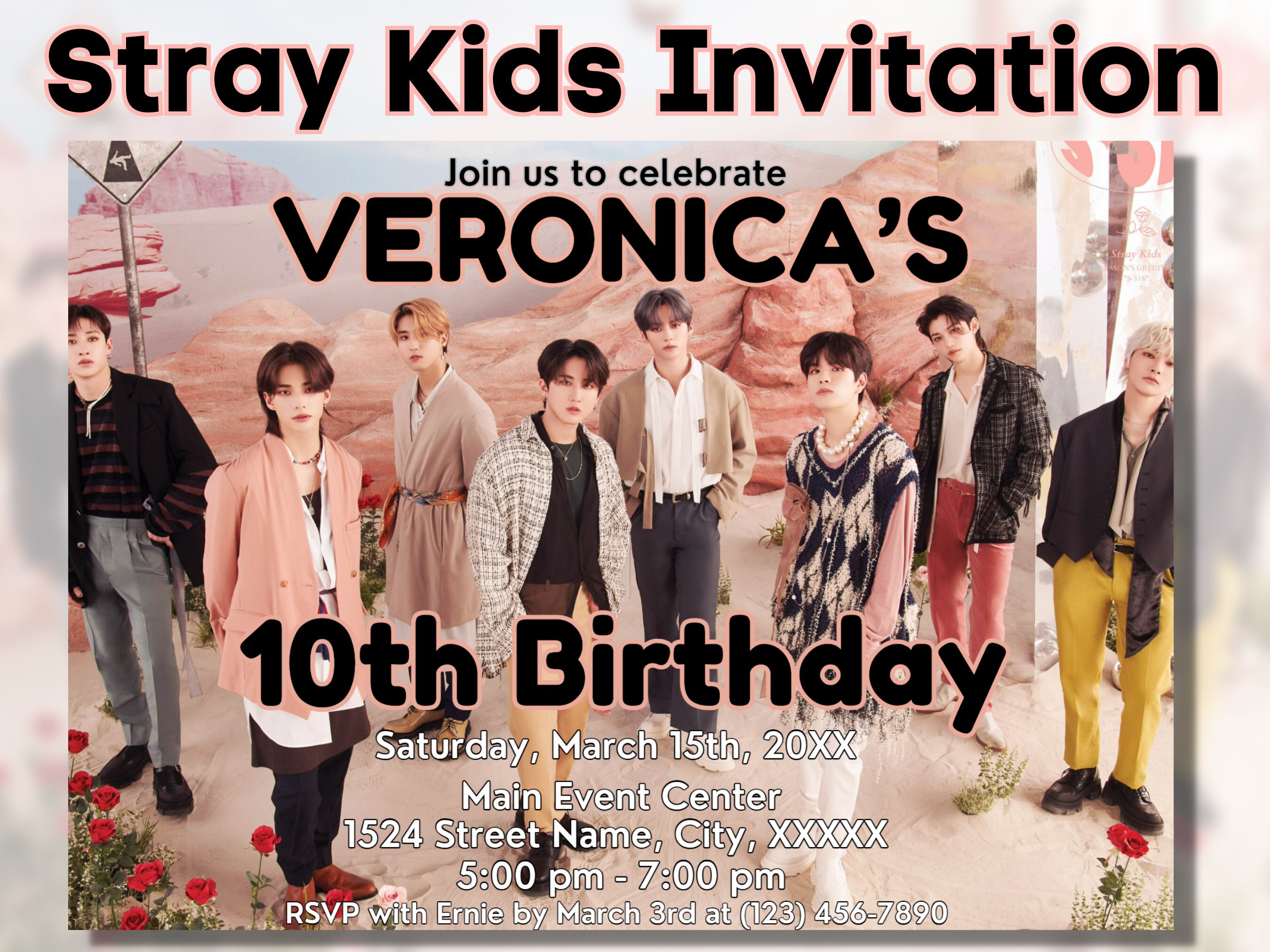 Stray Kids Invitation Editable Template Canva Print and - Etsy