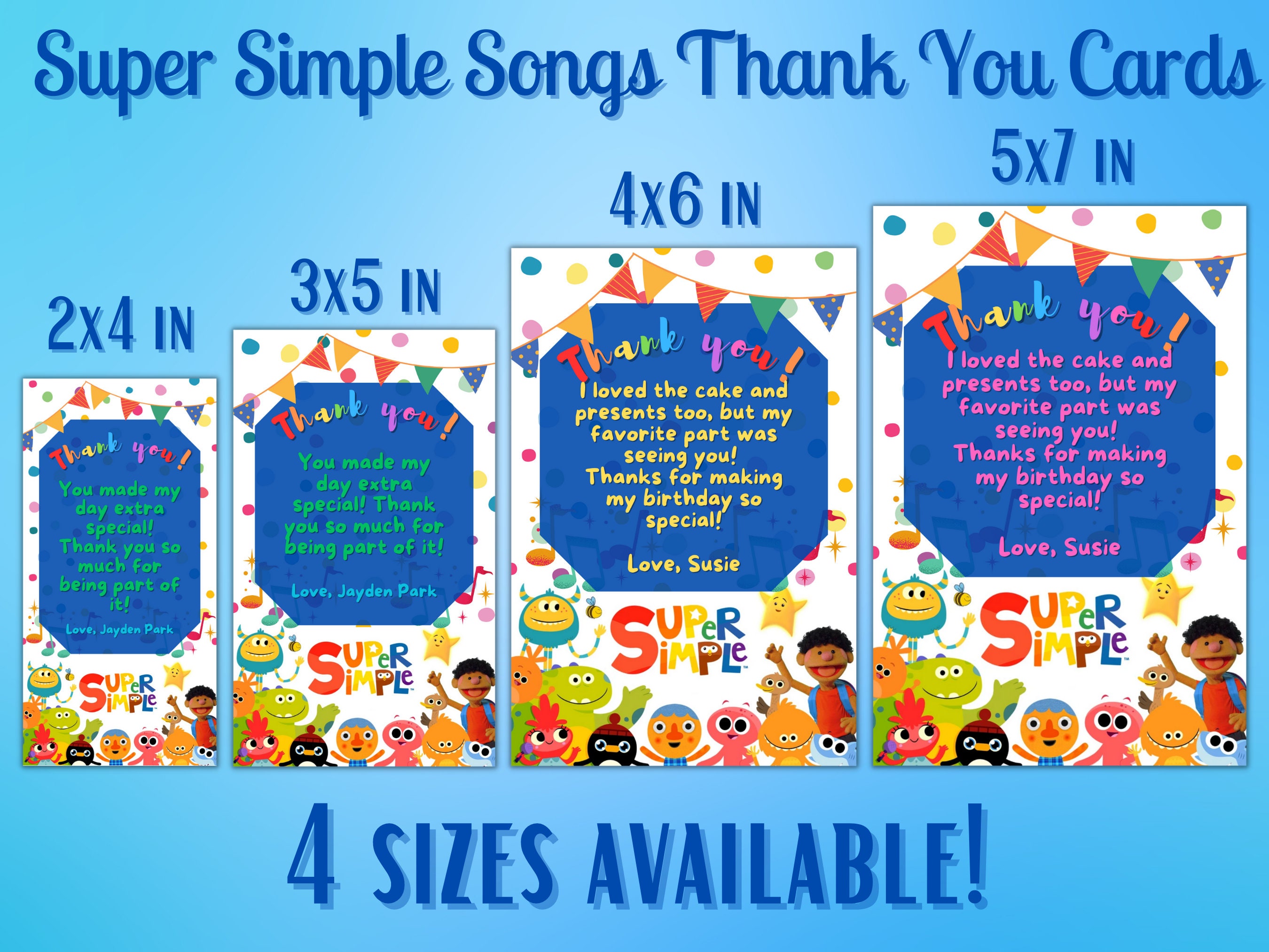 Super Simple Songs Thank You Card Editable Template 4 - Etsy