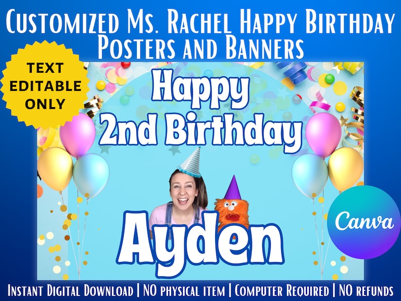 Customized Ms. Rachel Happy Birthday Banner and Posters - Etsy