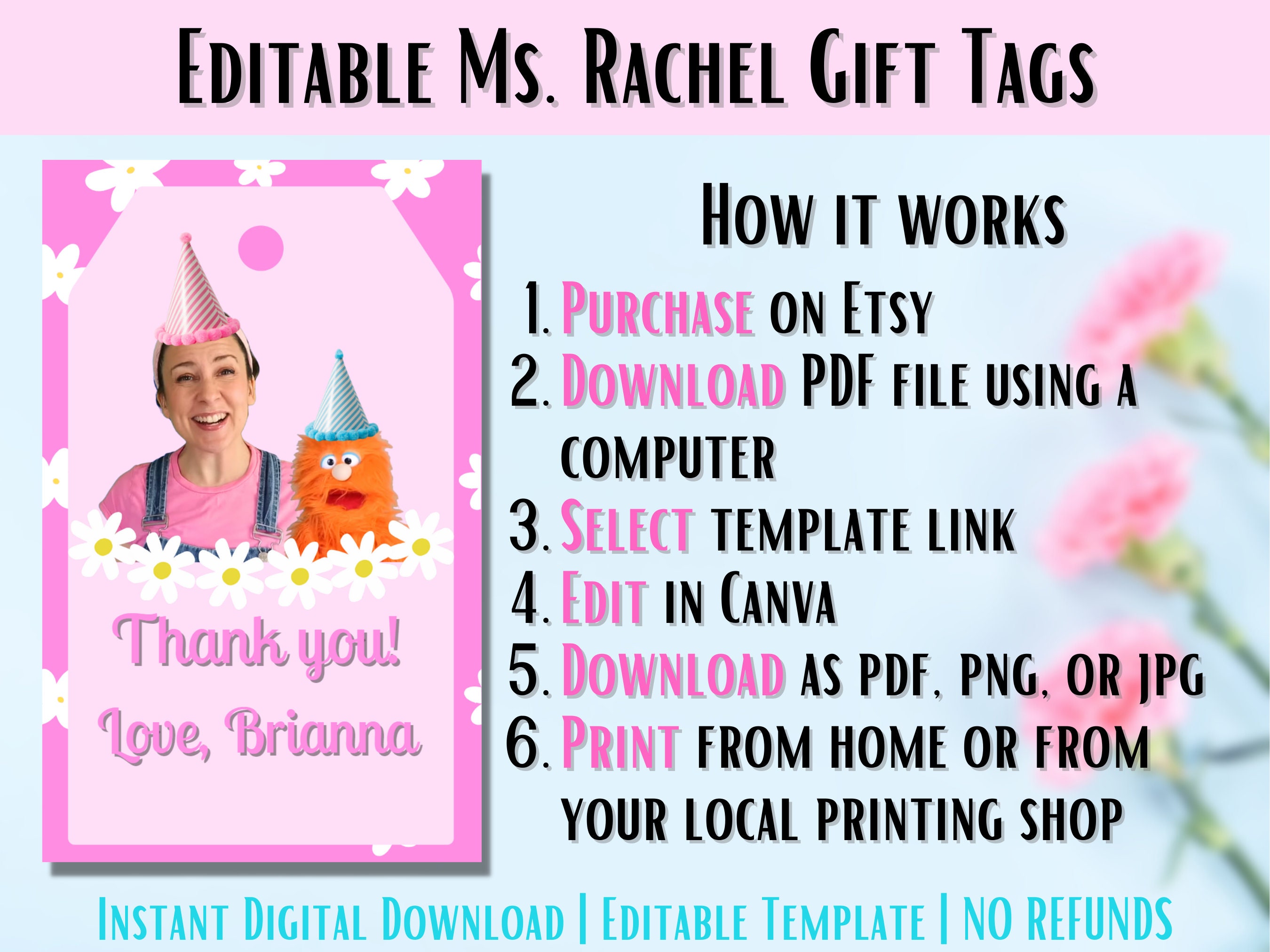Editable Ms. Rachel Birthday Gift Tags: Canva Template (PDF, PNG, JPG ...