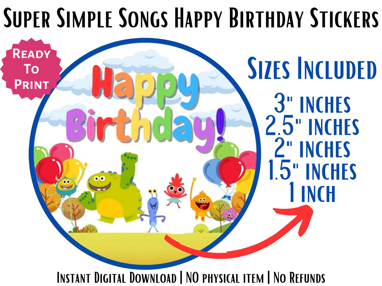 Super Simple Songs Birthday Stickers: 5 Sizes (digital Download) - Etsy