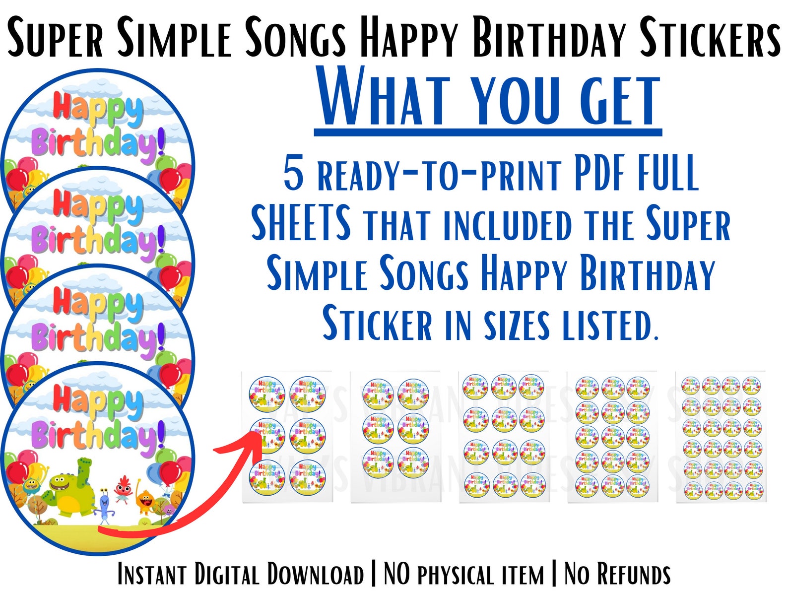 Super Simple Songs Birthday Stickers: 5 Sizes (digital Download) - Etsy
