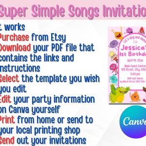 Super Simple Songs Invitation in Pink | Editable Template | Canva | 4x6 ...