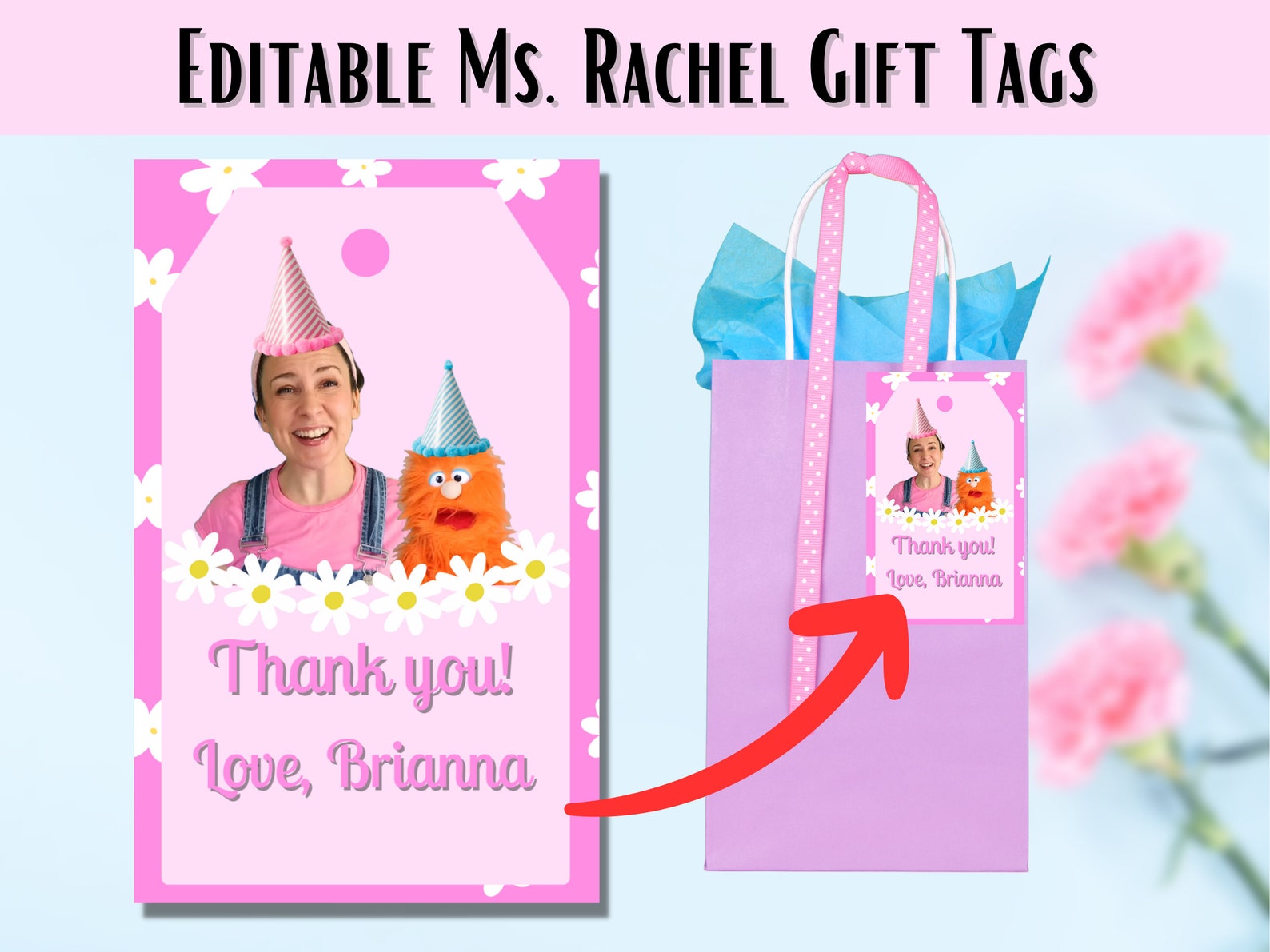 Editable Ms. Rachel Birthday Gift Tags: Canva Template (PDF, PNG, JPG ...