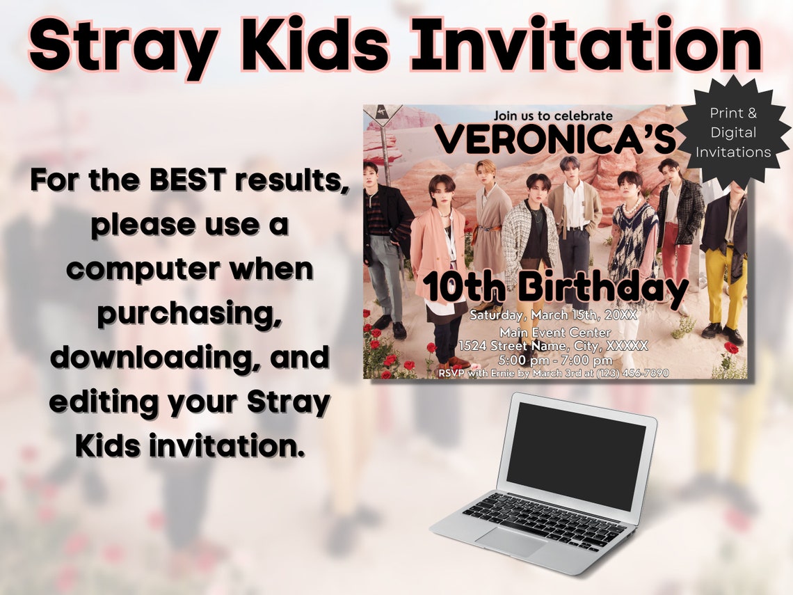 Stray Kids Invitation Editable Template Canva Print and - Etsy
